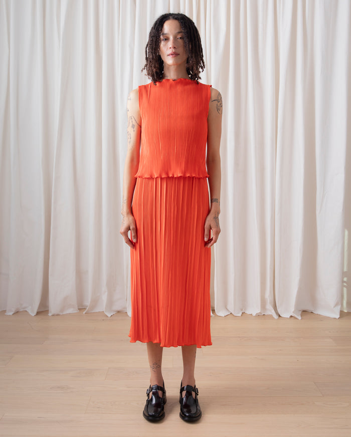 HIGH NECK PLEATED TANK - POPPY